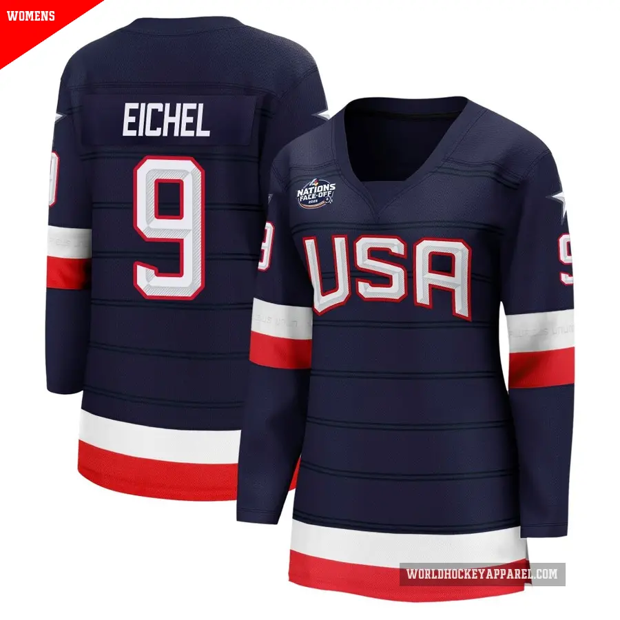 Men's No. 9 Jack Eichel Team USA Navy Premium 2025 4 Nations Face-Off ...