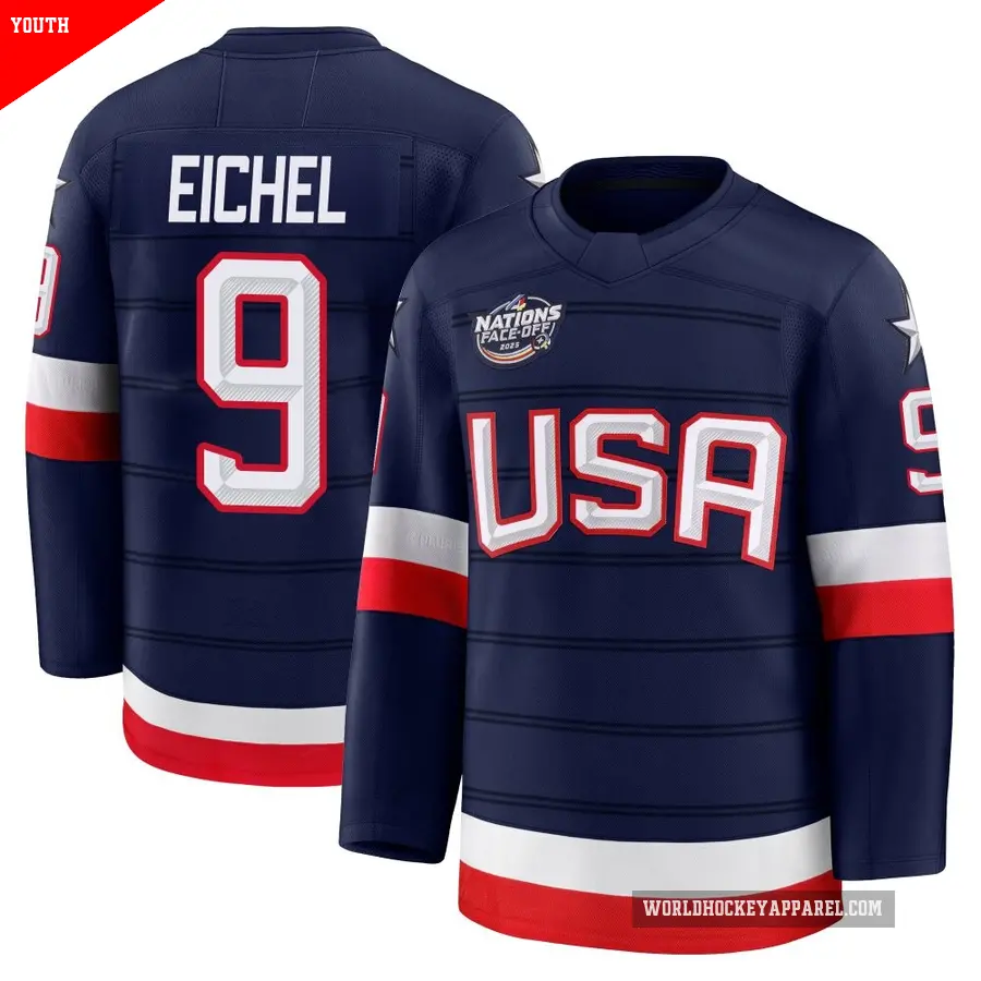 Men's No. 9 Jack Eichel Team USA Navy Premium 2025 4 Nations Face-Off ...