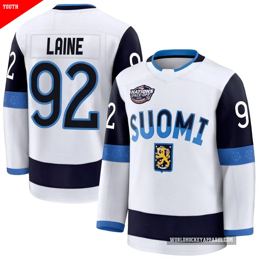 Men's No. 92 Patrik Laine Team Finland White Premium 2025 4 Nations Face-Off Jersey - Hockey Apparel
